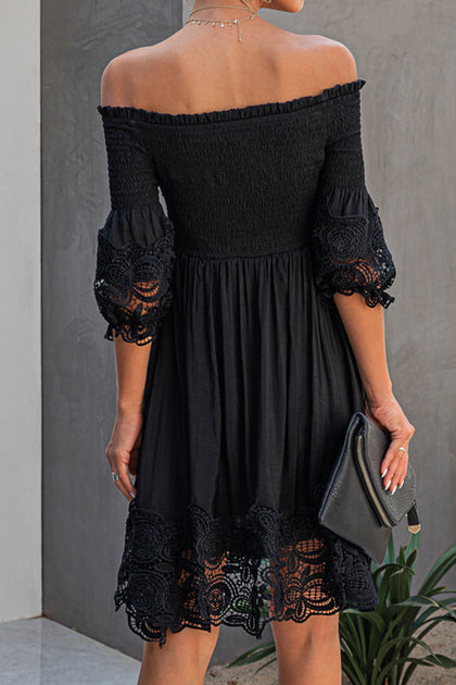 Off The Shoulder Lace Design Midi Dress – uniqshe