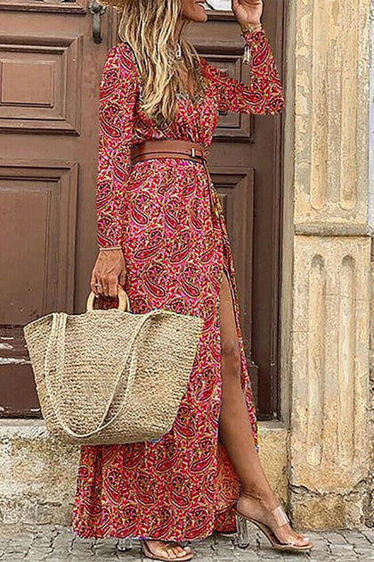 Boho Style Long Sleeve Print Maxi Dress – uniqshe
