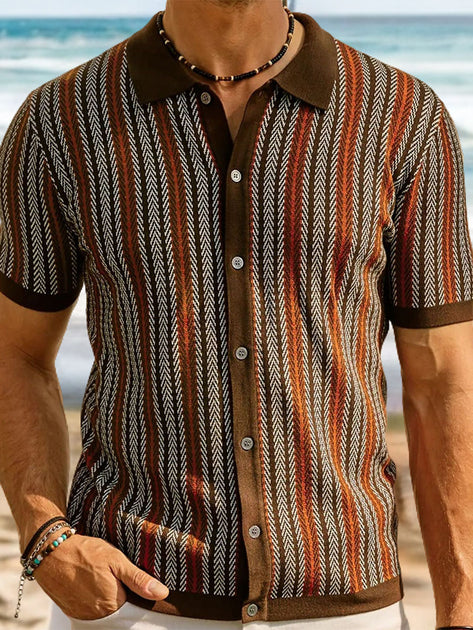 Men's high-end new striped jacquard business sweater Polo shirt – uniqshe