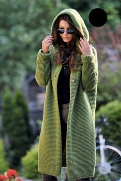 Mid-length Knit hooded Cardigan Coat – uniqshe