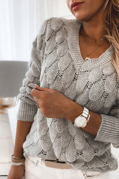 Solid V-Neck Casual Sweaters（3 Colors – uniqshe