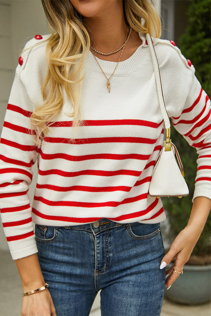 Striped Panel Button Pullover Sweater – uniqshe