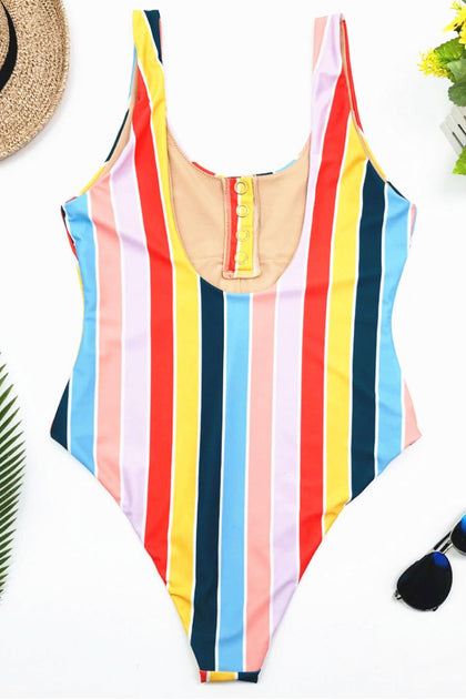 High Leg Rainbow Striped One-piece Swimsuit – uniqshe