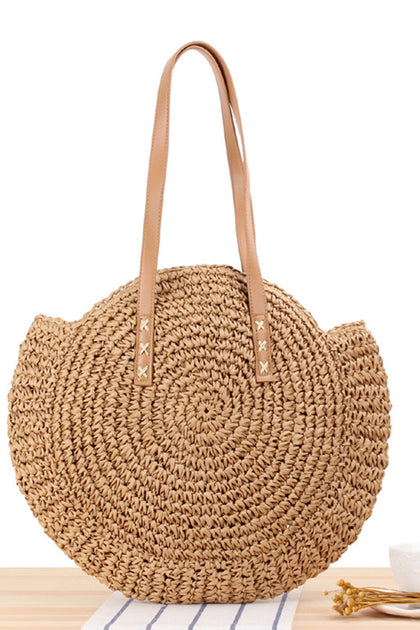 Trendy Leather Strap Woven Straw Beach Shoulder Bag – uniqshe
