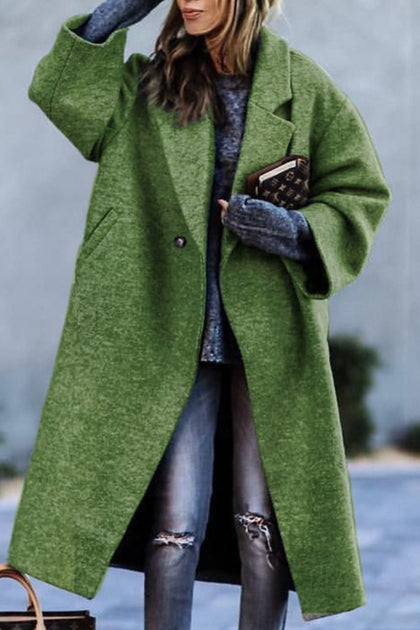 Long-sleeved Lapel Print Calf-length Loose Fit Overcoat with Pockets ...