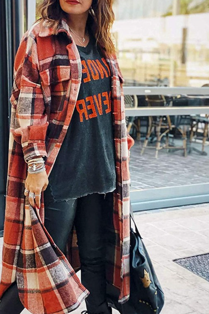 Lapel Plaid Slit Long Woolen Coat – uniqshe