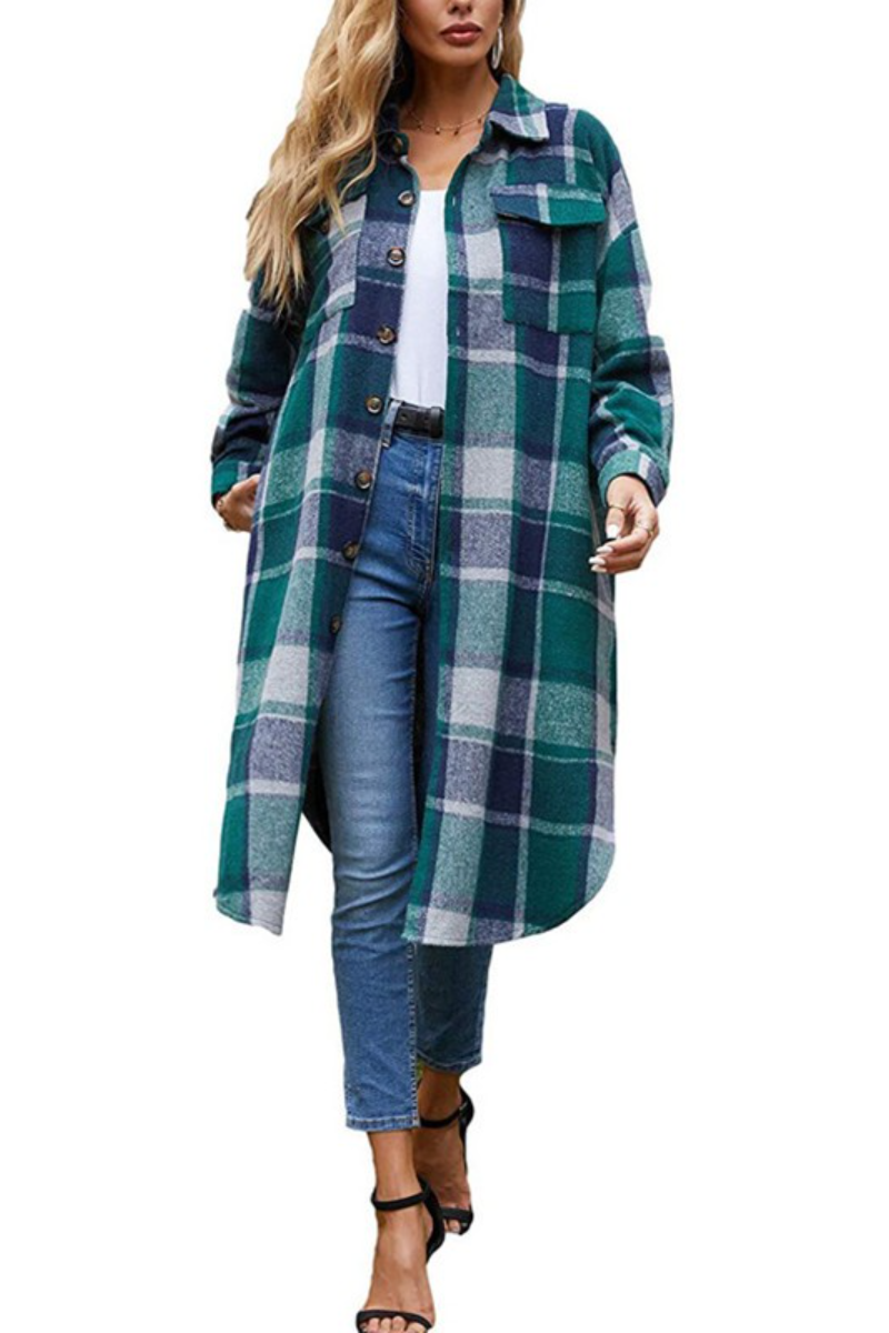 Lapel Plaid Slit Long Woolen Coat – uniqshe